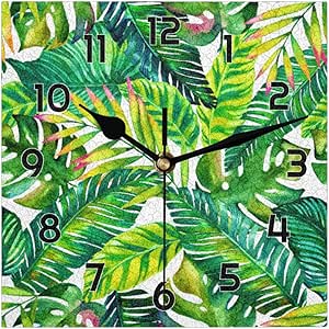 Amazon.com: POFATO Tropical Palm Leaves Wall Clock Non-Ticking Silent ...