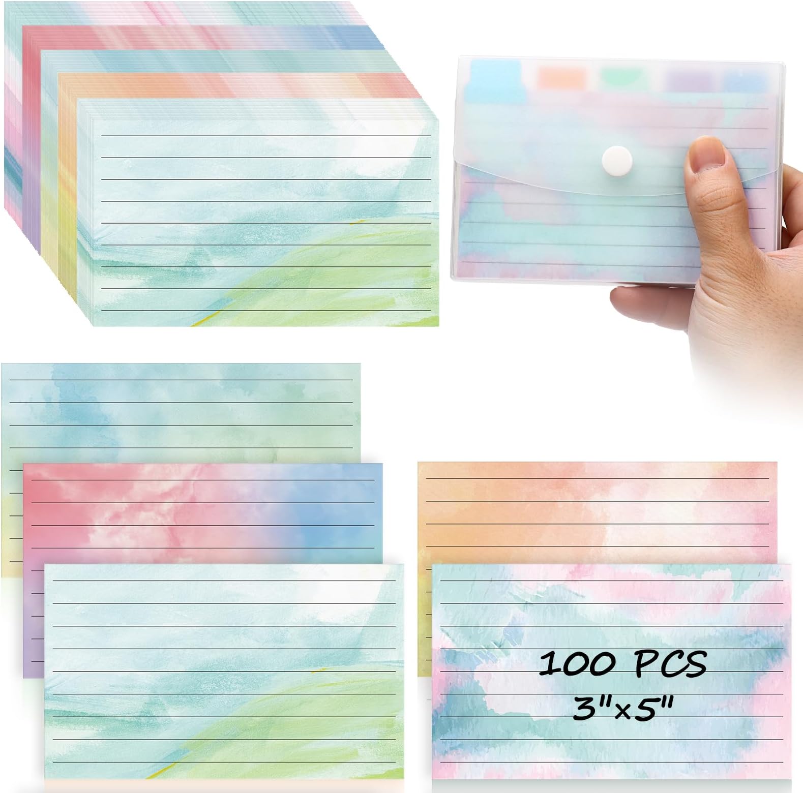 Amazon.com : Ruled Notecards, 3x5, 80gsm, Watercolor, Colored, Blank ...