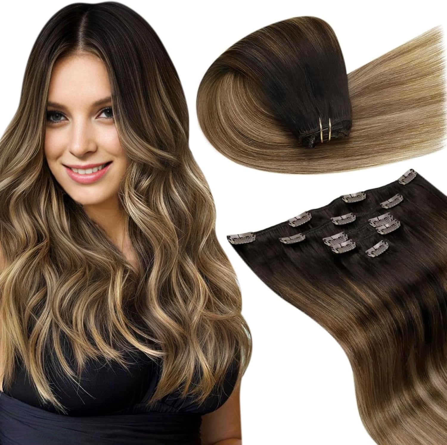 LaaVoo Clip In Hair Extensions Real Human Hair Extensions Clip In 5pcs ...