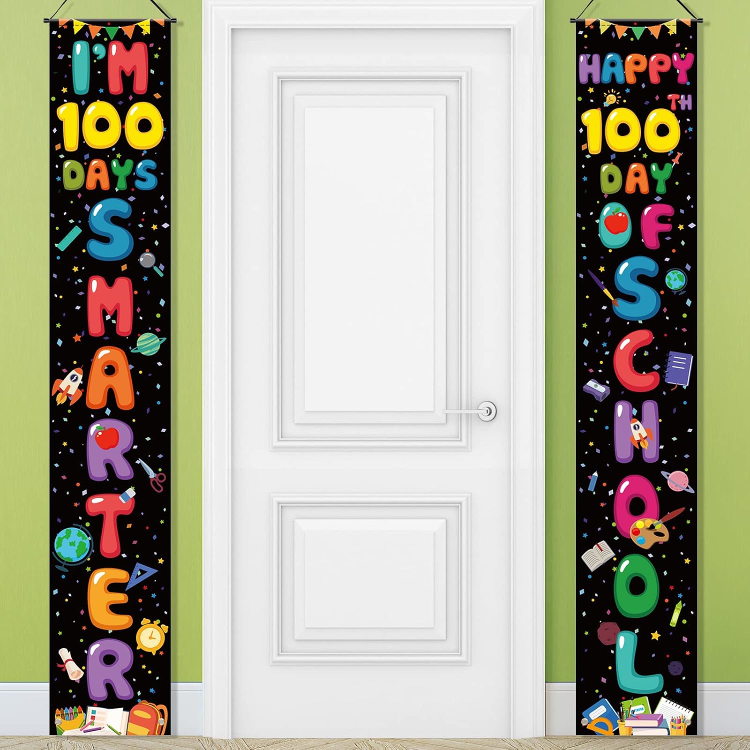Amazon.com: Ctosree 100 Day Of School Door Banner Decoration Happy 100 ...