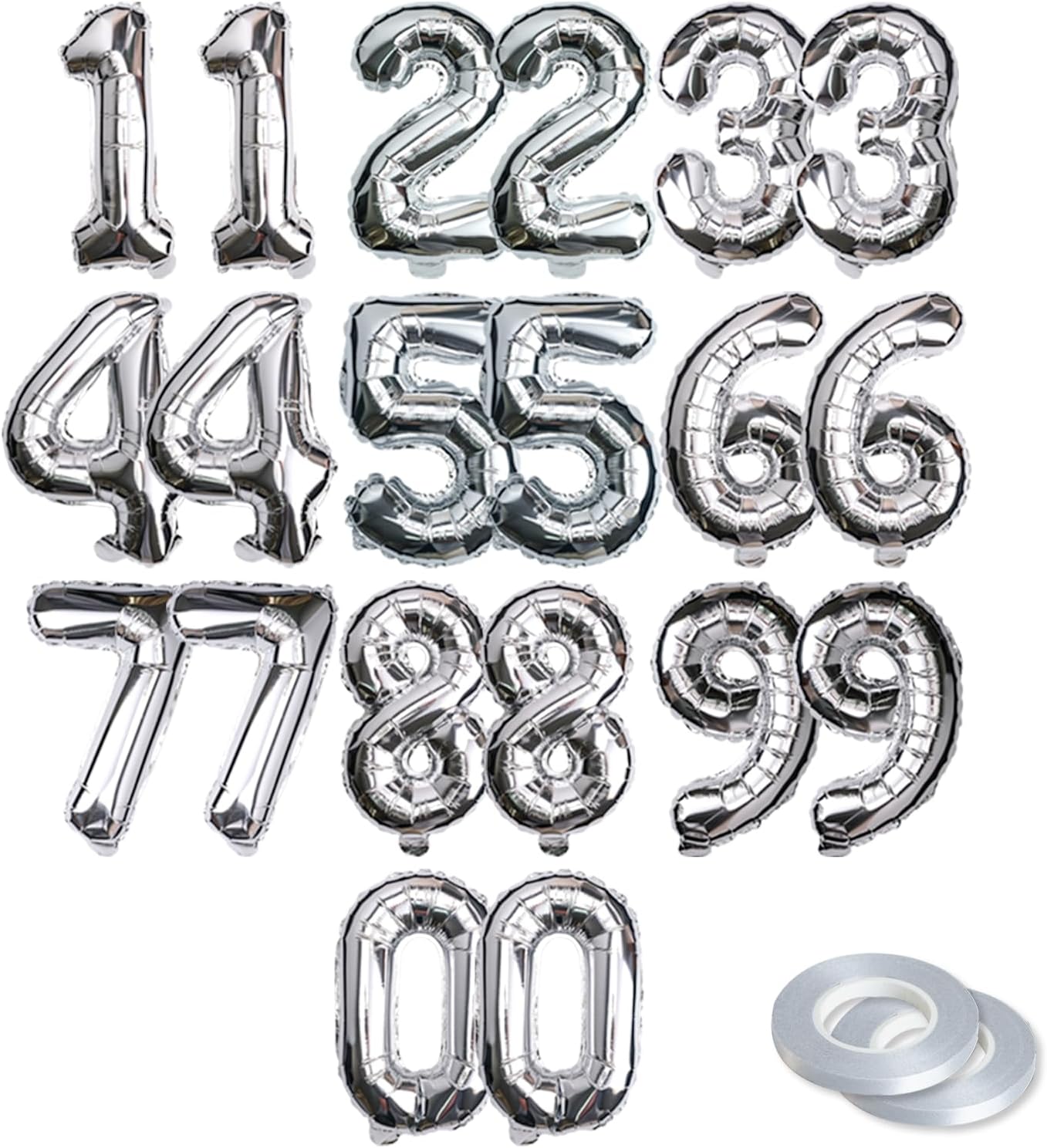 Amazon.com: [20 Pcs] 16" Silver Foil Number Balloons (2 sets of 0-9 ...