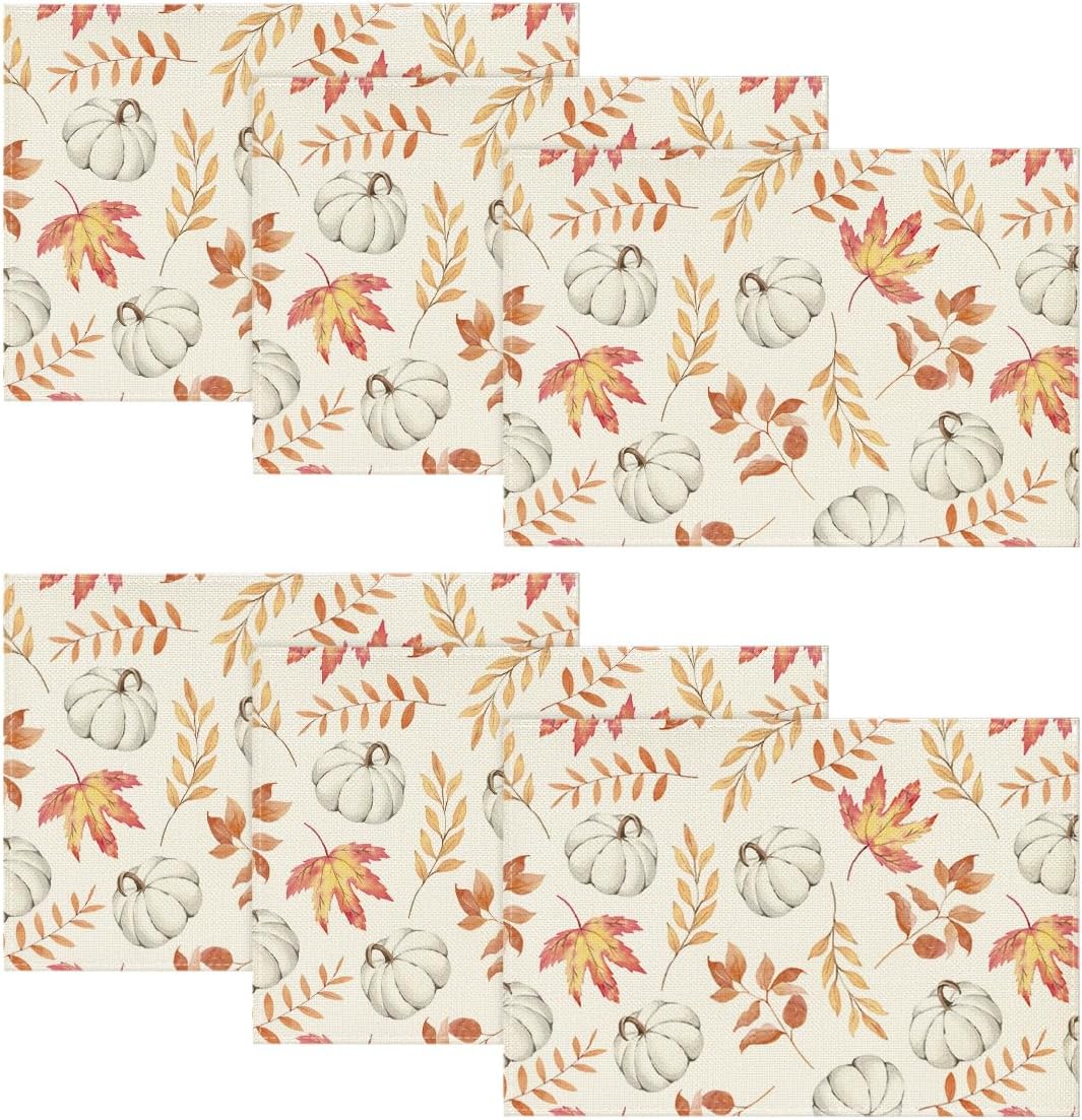 Amazon.com: Artoid Mode Orange Maple Leaf Pumpkin Fall Placemats Set of ...