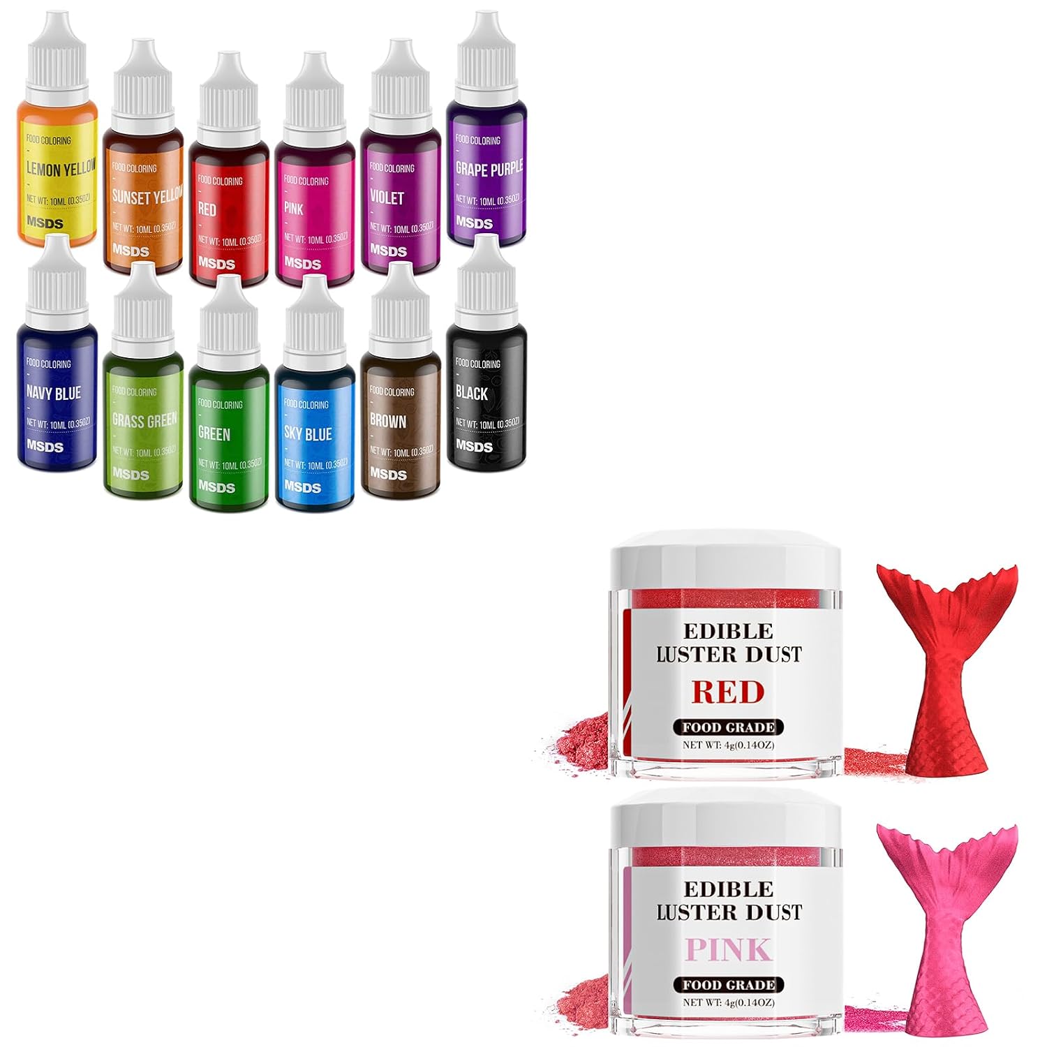 Amazon.com : 12 Food Coloring Set + Red and Pink Luster Dust Edible Set ...