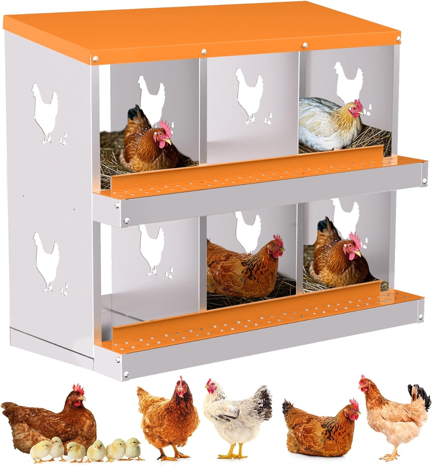 Rollaway Chicken Nesting Box, 6-Chamber Chicken Nest Box with Inclined ...