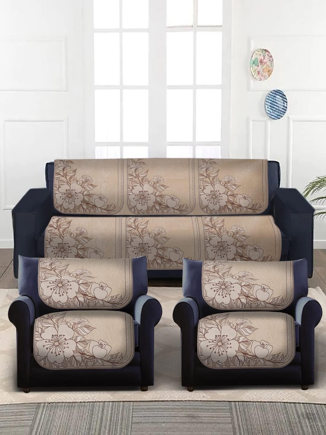 Multitex 5 Seater Printed Cotton Ethnic Design Sofa Cover-Cream ...