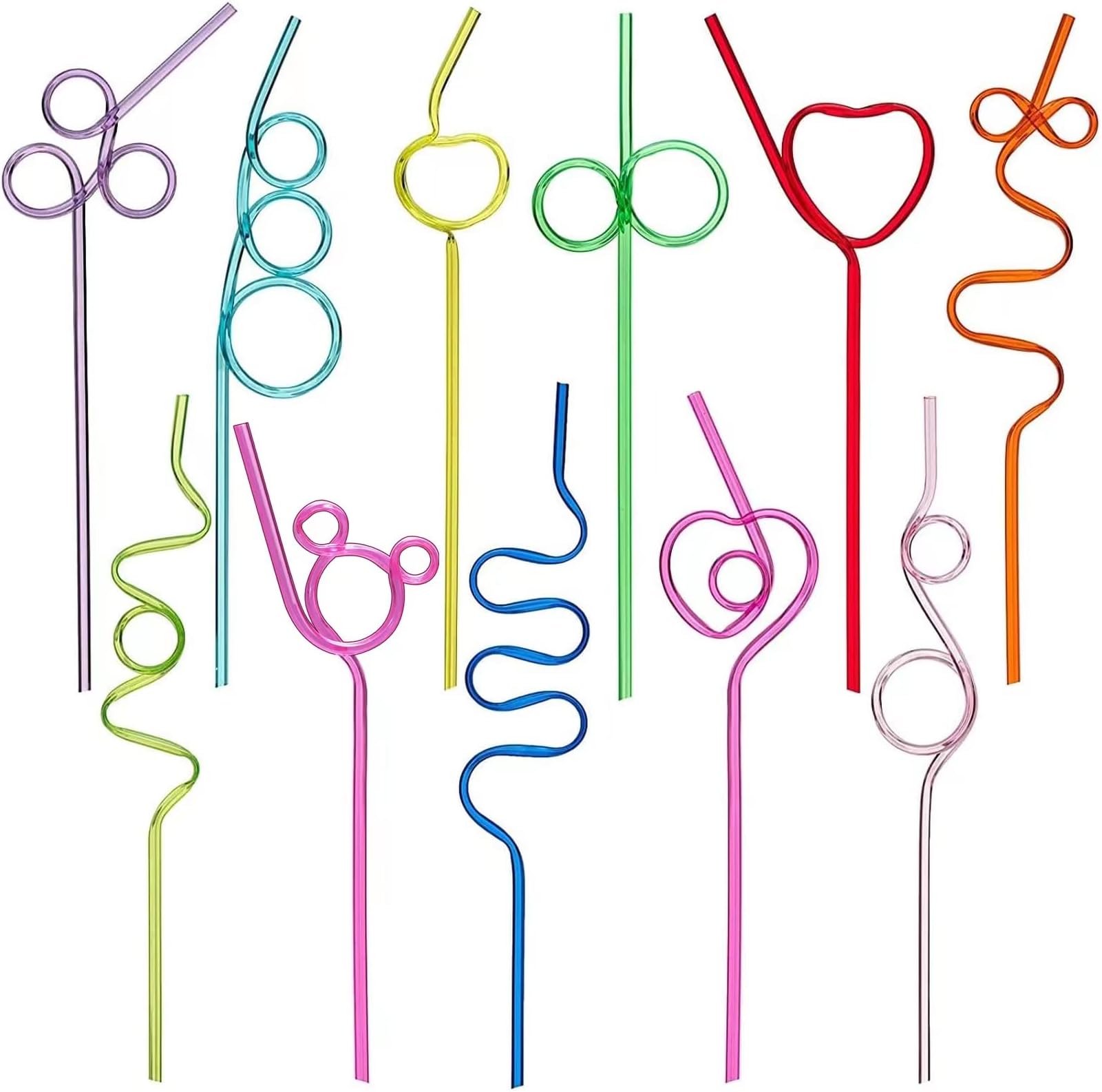 Crazy Straws for Kids, 40 Pcs Reusable Silly Straws - Assorted Shapes ...