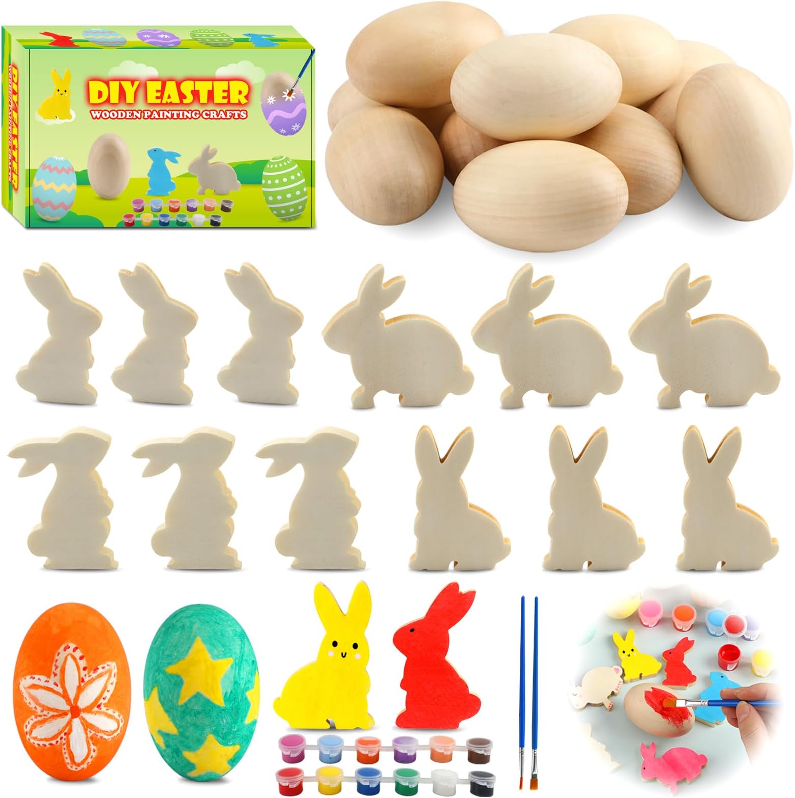 Amazon.com: 60Pcs Unfinished Easter Wooden Ornaments, DIY Easter Wood ...