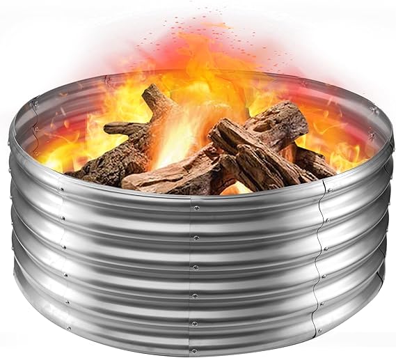 Amazon.com : Camp Fire Ring Pit, Large Round Galvanized Steel Fire Pit ...