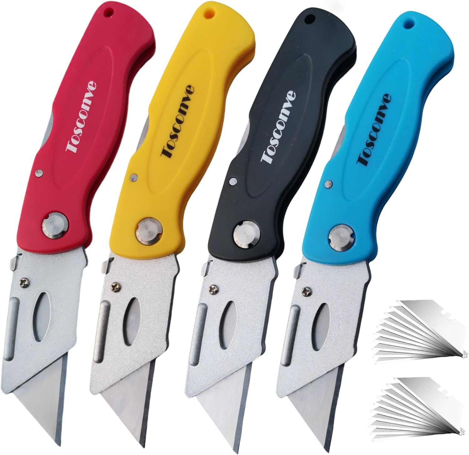 Tosconve 4-Pack Folding Utility Knife Box Cutter with Extra 20 Razor ...