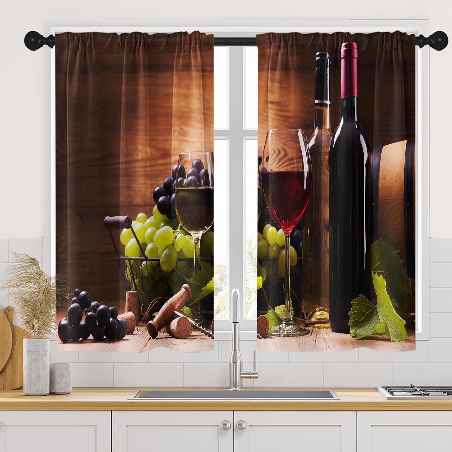 Amazon.com: Tayney Wine Kitchen Curtains 45 Inch Length Grapes Fruit ...