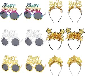 Amazon.com: SUNKIM 12 Pcs New Year Headbands and Sunglasses Set Happy ...