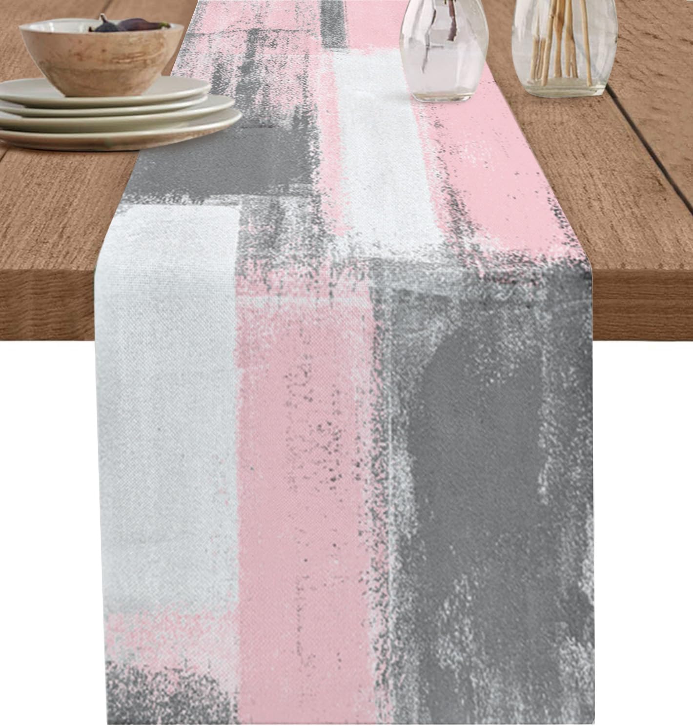 Amazon.com: Table Runner - Abstract Pink Gray White 36inch Long Table ...