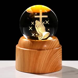 Amazon.com: 3D Praying Hands Crystal Ball, Christian, Religious Gifts ...