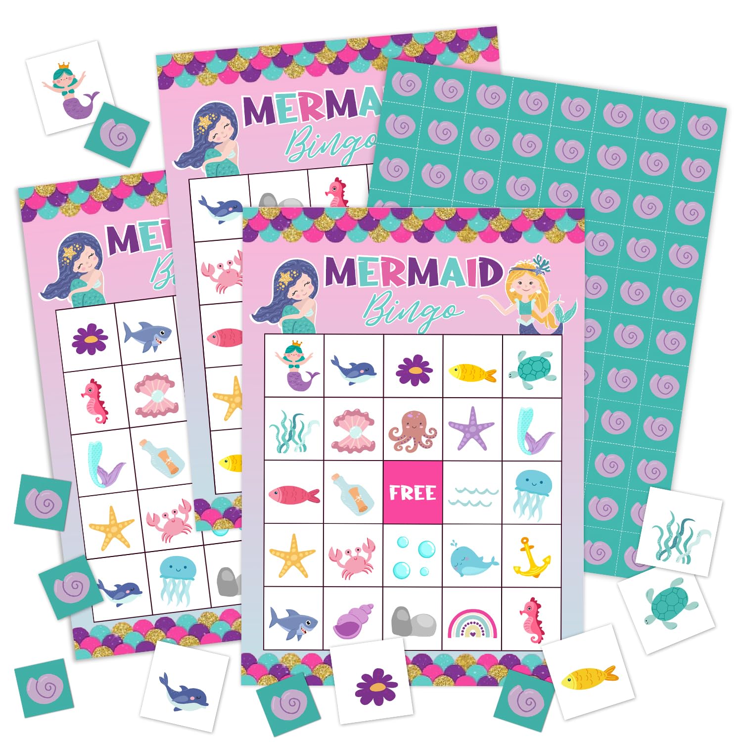 Amazon.com: YUEXLL Mermaid Bingo Card Set - Holiday Indoor Outdoor ...