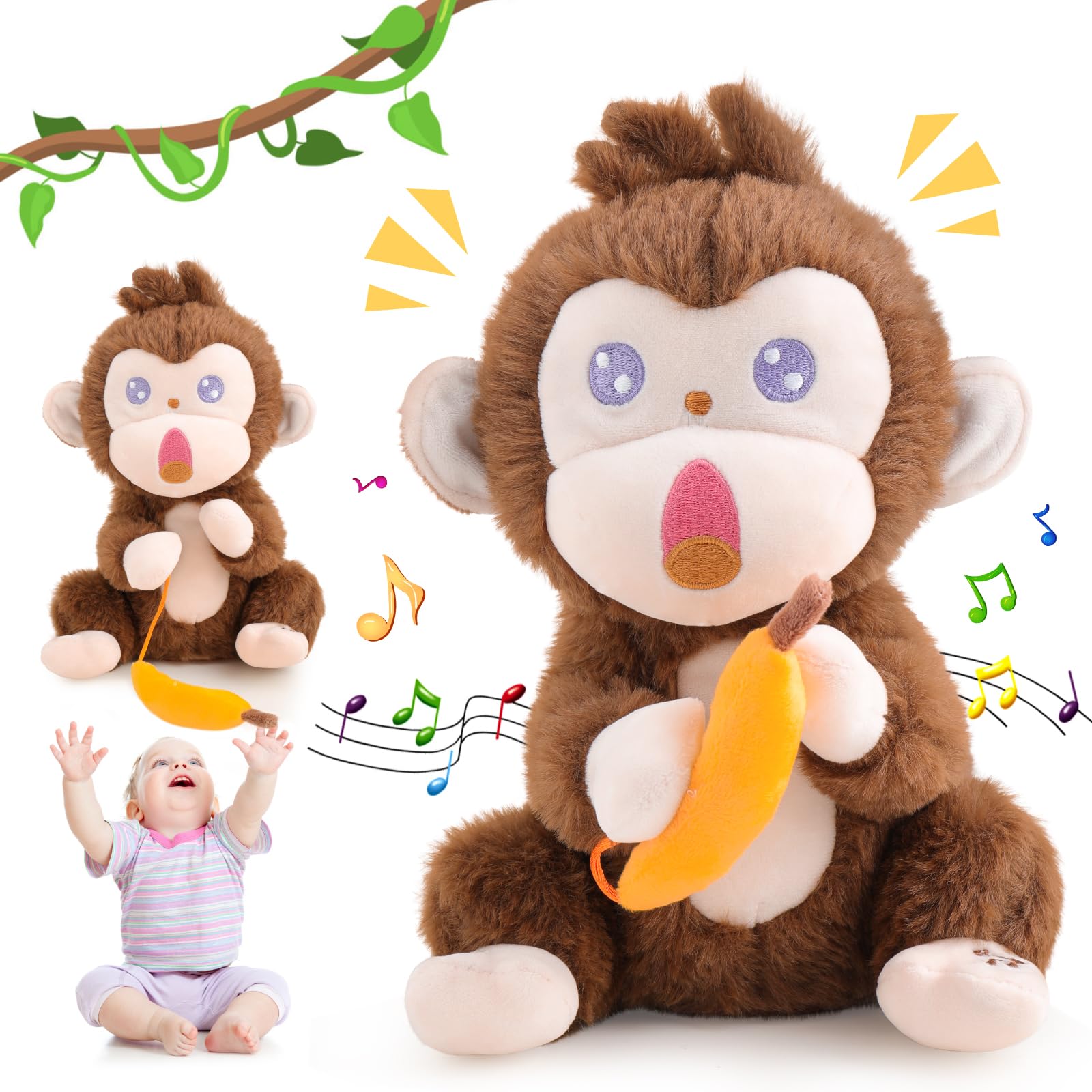 Amazon.com: Emoin Monkey Stuffed Animals The Playful Monkey Interactive ...