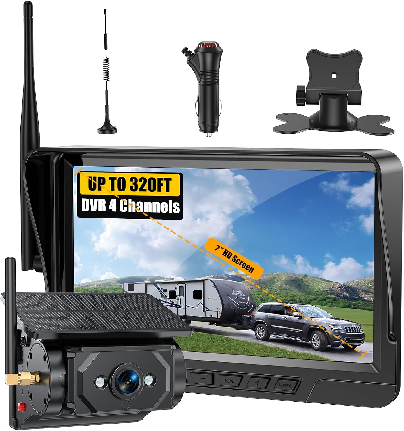 No-Drill Magnetic Solar Backup Camera, 1080P + 170° Wide View, 7" IPS ...