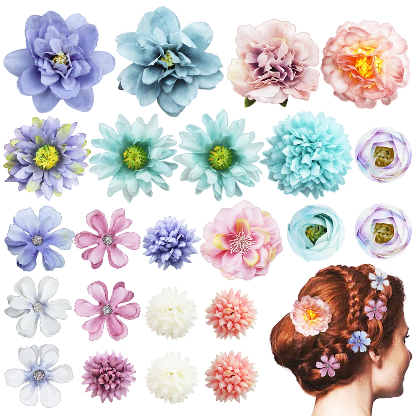 Amazon.com : 23 PCS Flower Hair Clip for Women Pink Purple Floral Hair ...