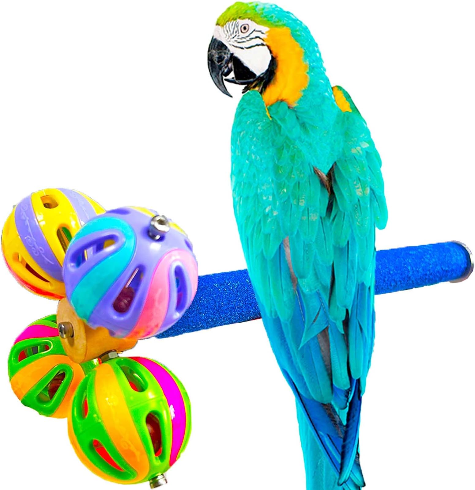 Amazon.com : Large Bird Perch Toy with Rotating Balls Natural Parrot ...