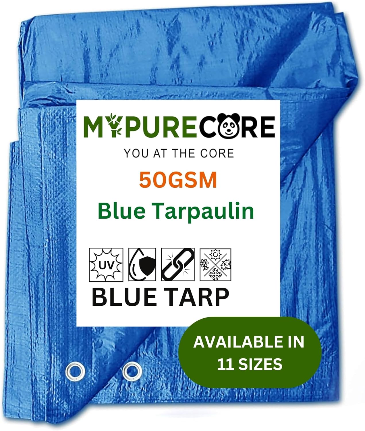 MYPURECORE Large Blue Tarpaulin in Various Sizes - Durable, Water & UV ...