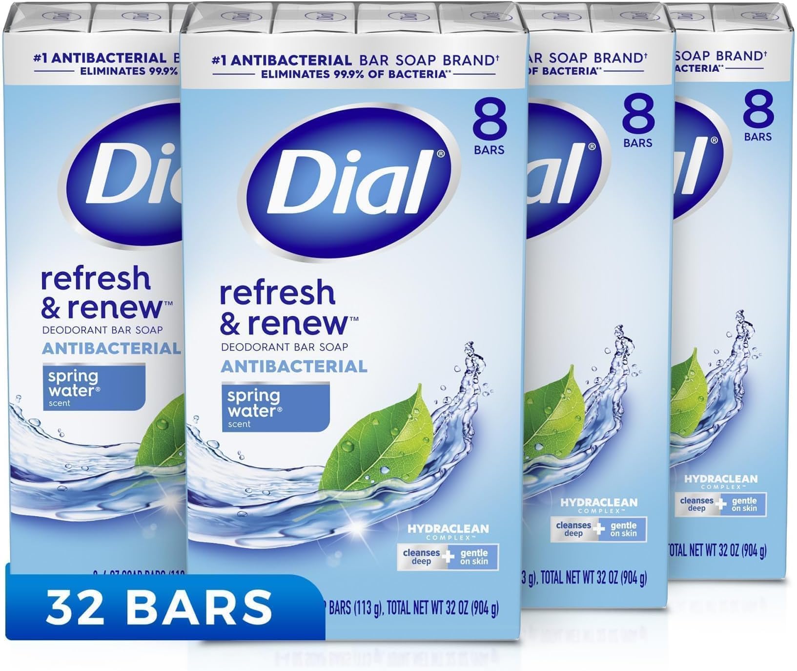 Amazon.com : Dial Antibacterial Bar Soap, Spring Water, 32 Bars, 8 ...