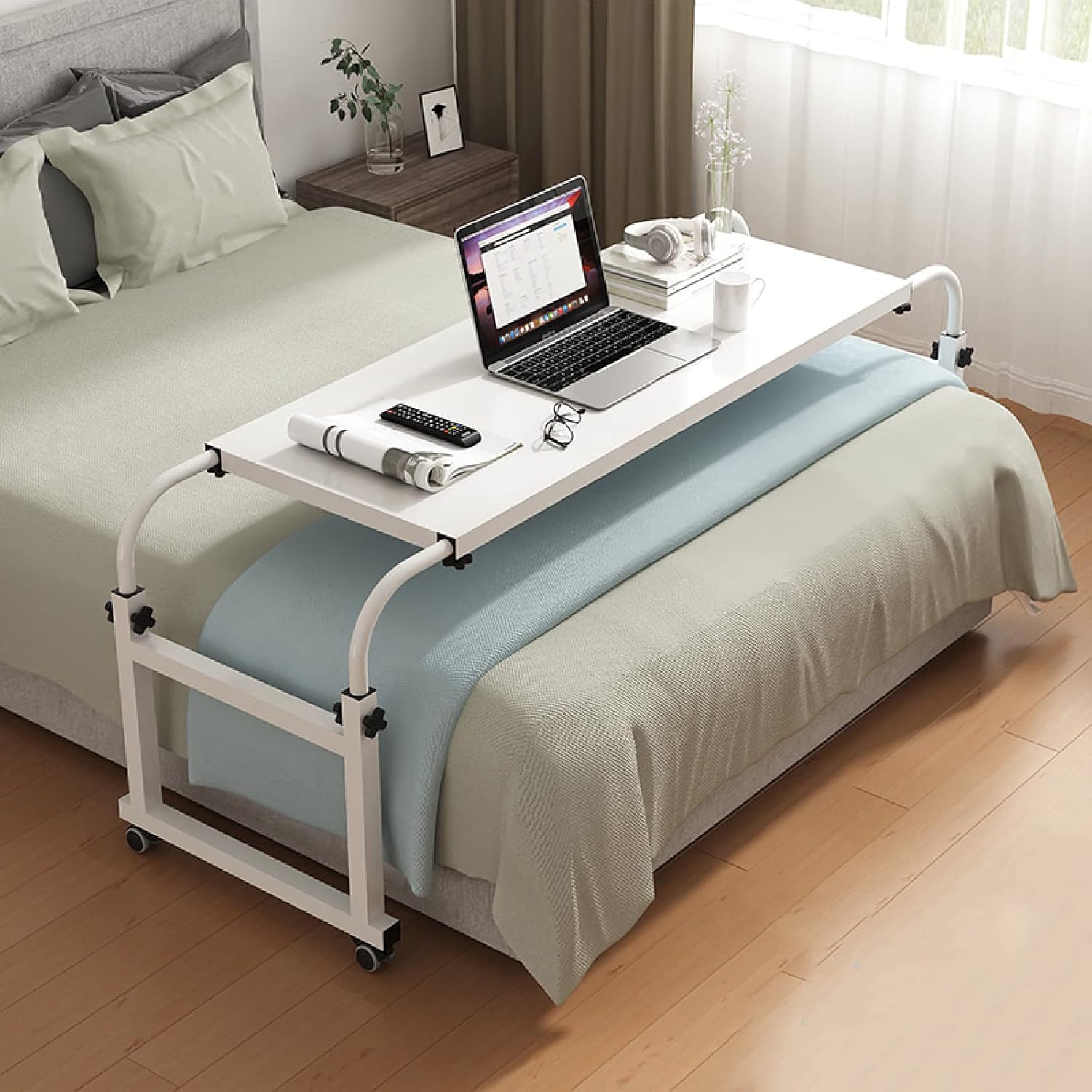 Overbed Table with Wheels Height Adjustable Computer Desk Standing ...