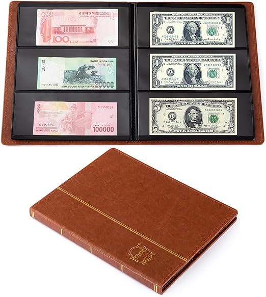 Amazon.com: Ettonsun Leather 60-Pocket Paper Money Album Currency ...