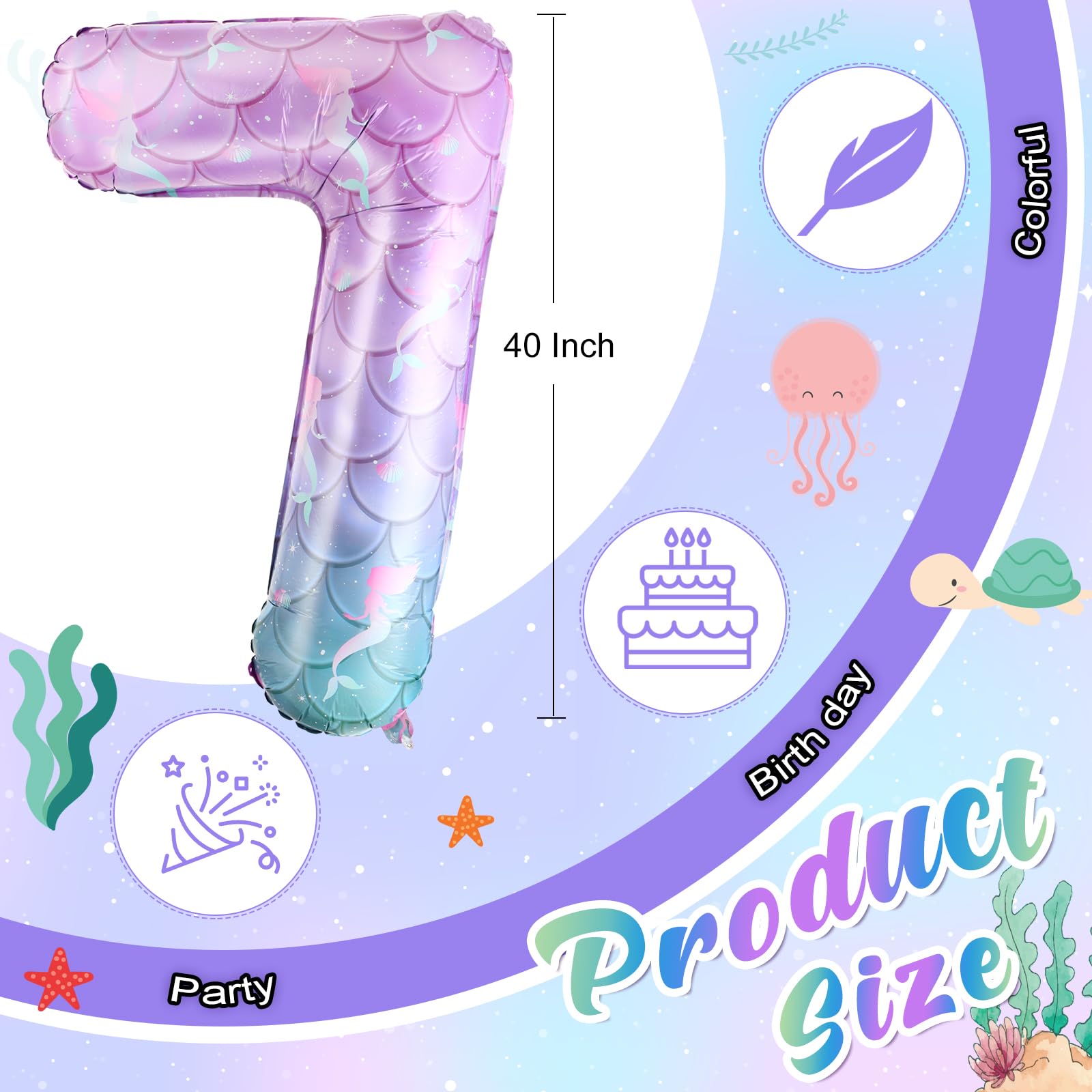 Snapklik.com : 40 Inch Giant Mermaid Number 7 Birthday Balloons Mermaid ...