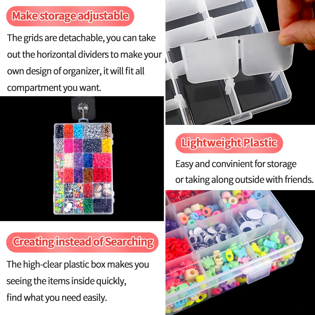 Snapklik.com : 2 Pack 36 Grids Plastic Bead Organizer Box, Adjustable ...