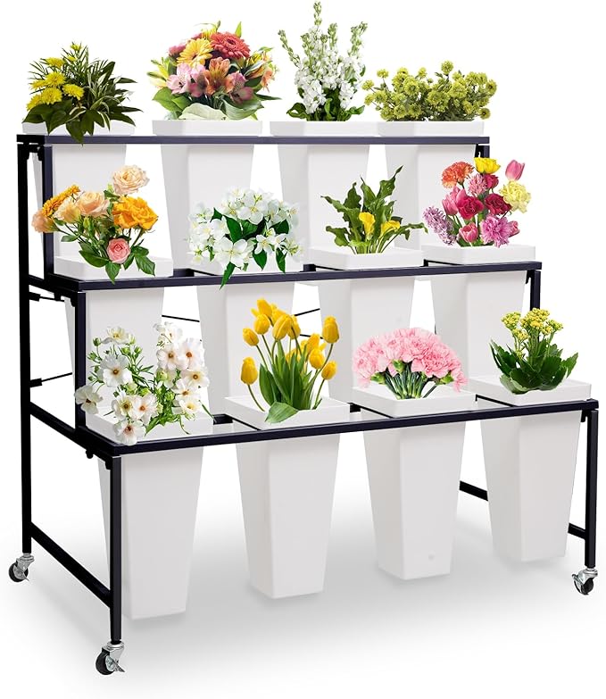 Amazon.com: Flower Display Stands with Buckets, 3-Tier Rolling Plant ...