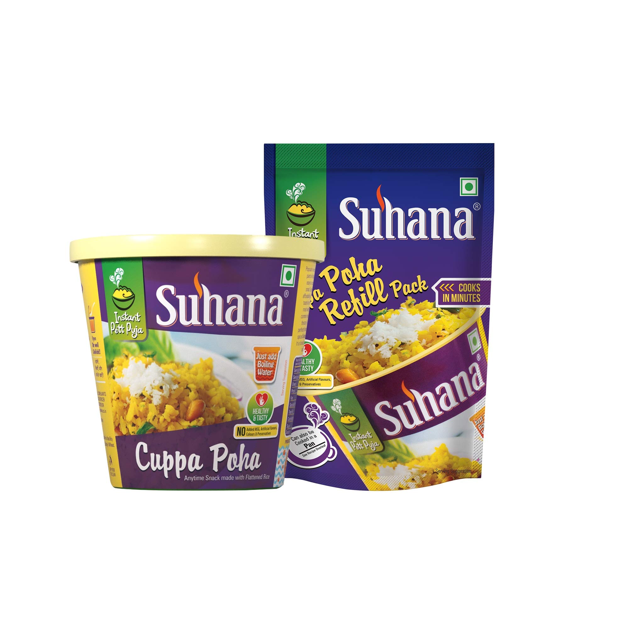 Suhana Cuppa Poha Ready to Eat Instant Breakfast 3 Cuppa with 3 Refill ...