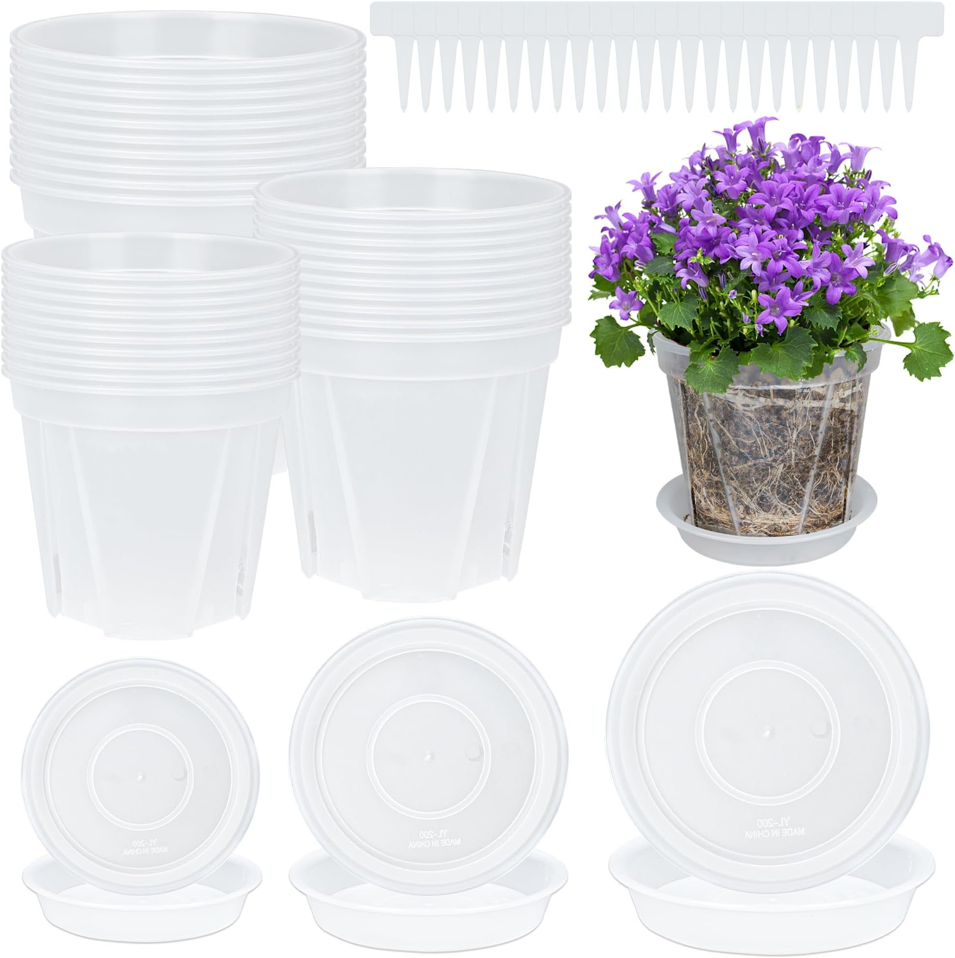 Amazon.com: Ioffersuper 18-Pack Nursery Pots Clear Pots with 18 Tray, 4 ...
