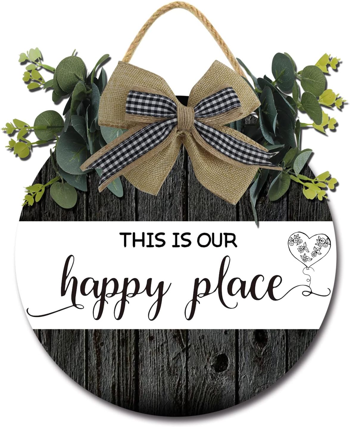 Amazon.com : Isaric This is Our Happy Place Front Door Round Wooden ...