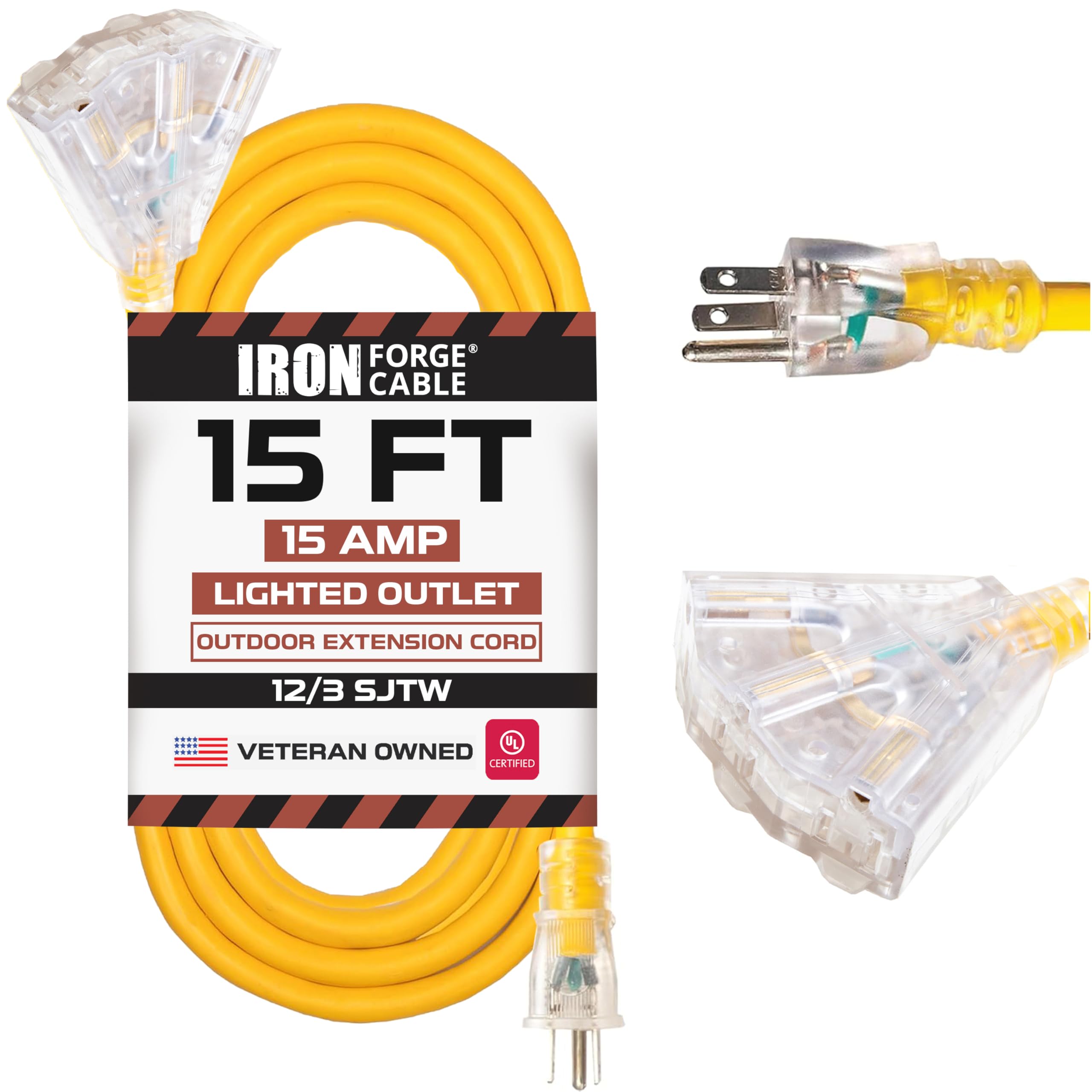 Snapklik.com : IRON FORGE CABLE 15 Foot Lighted Outdoor Extension Cord