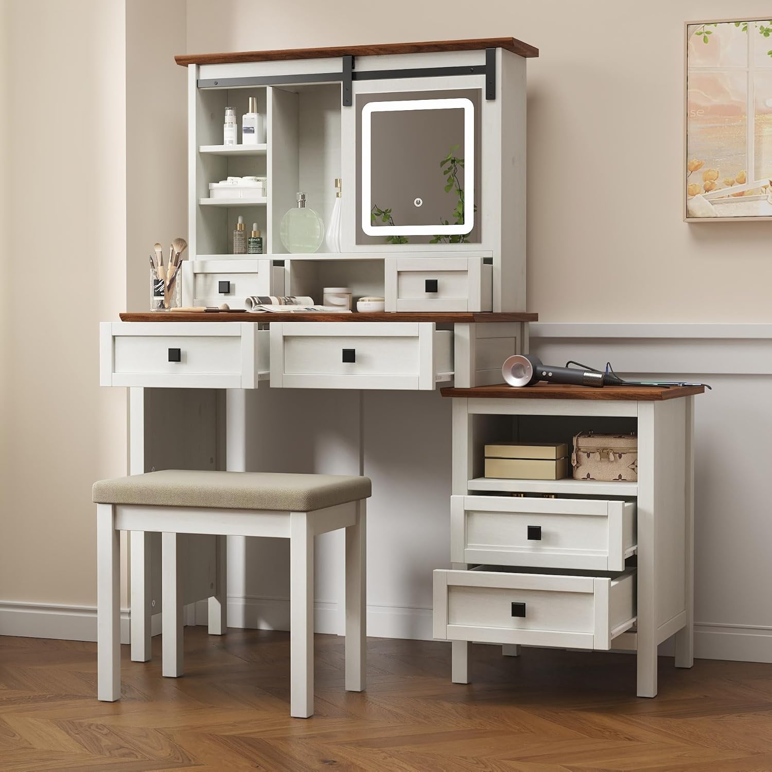 Amazon.com: Mdhitsox Farmhouse Vanity Desk Set with Sliding Mirror and ...