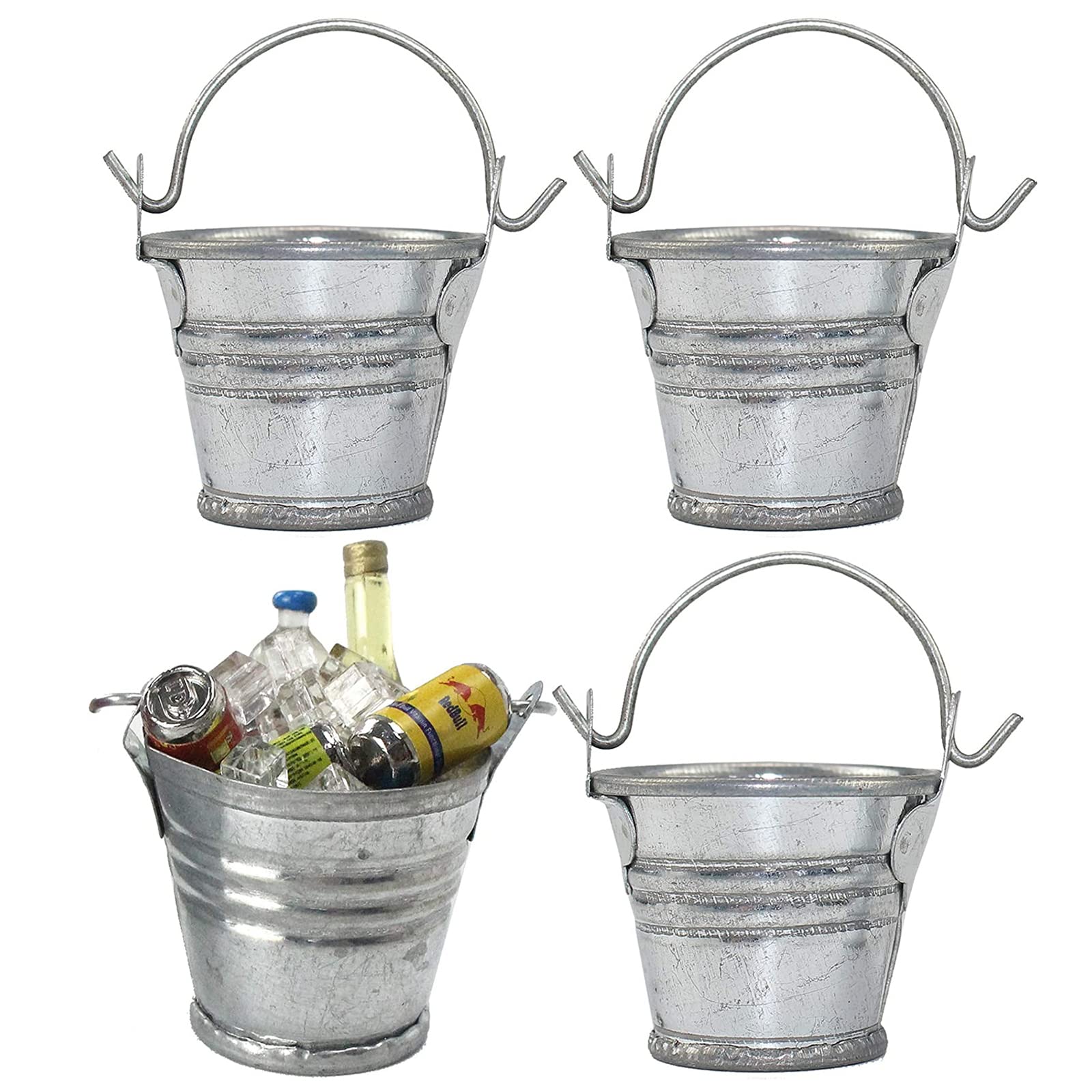 Amazon.com: 4 Metal Pails Buckets 1:12 Scale Miniature Micro Aquarium ...