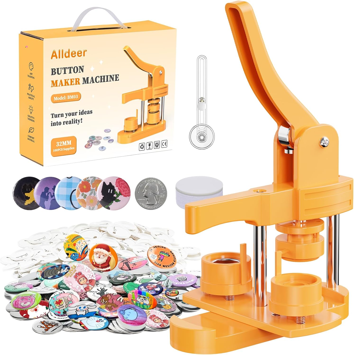 Amazon.com: Alldeer 32mm Button Maker Machine – 1.25inch DIY Badge ...