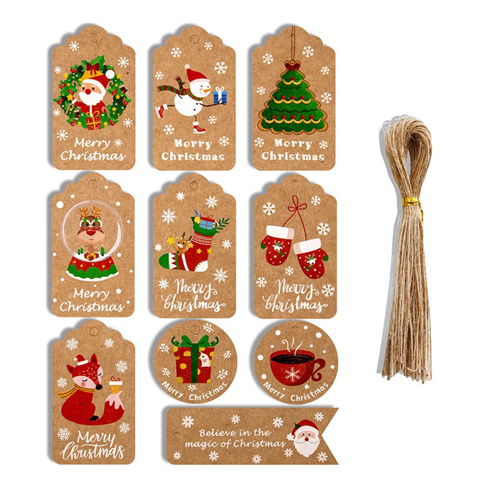 150Pcs Christmas Kraft Paper Gift Tags with String Attached Xmas Hang ...