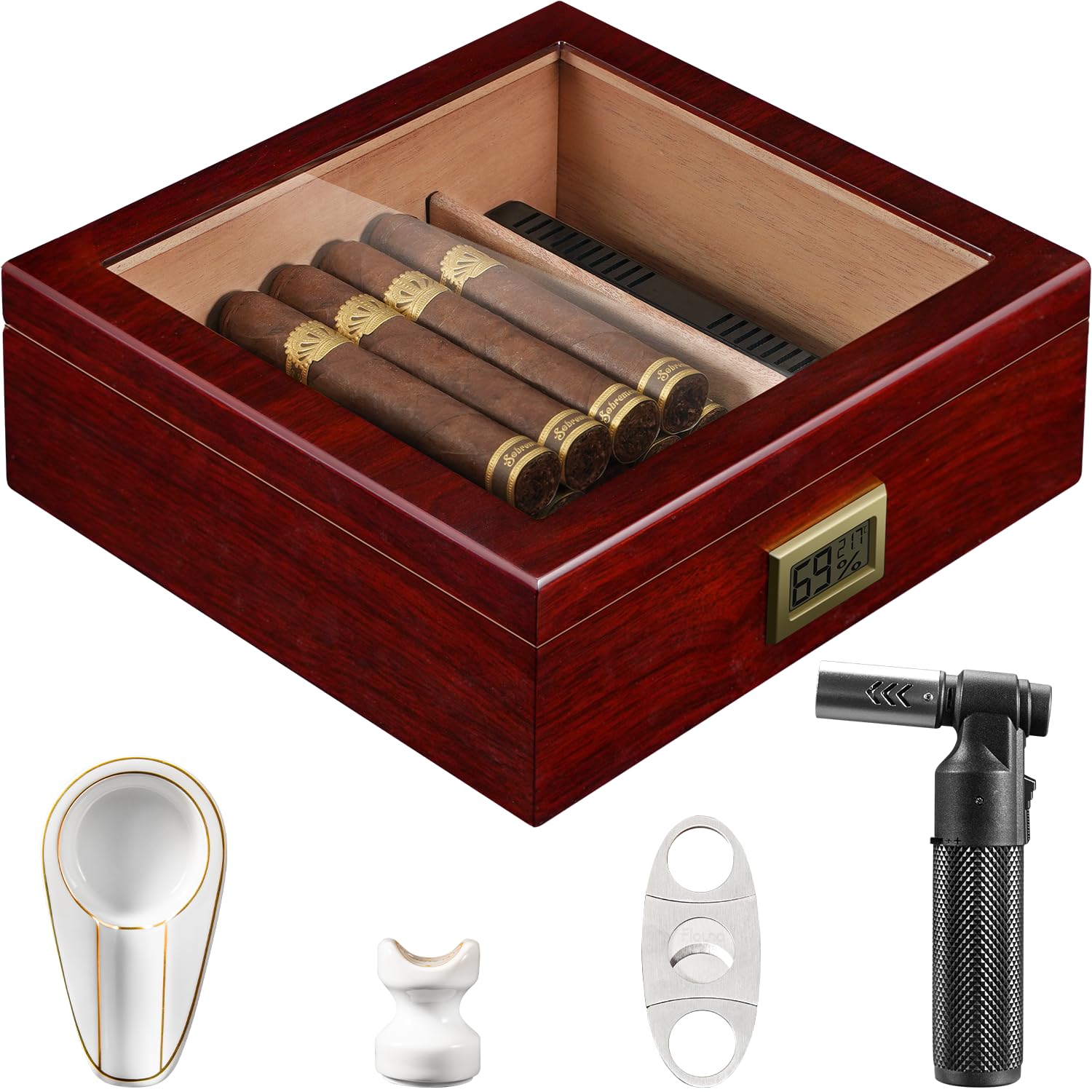 Buy Flauno Cigar Humidor with Torch Lighter, Cigar Cutter, Cigar ...
