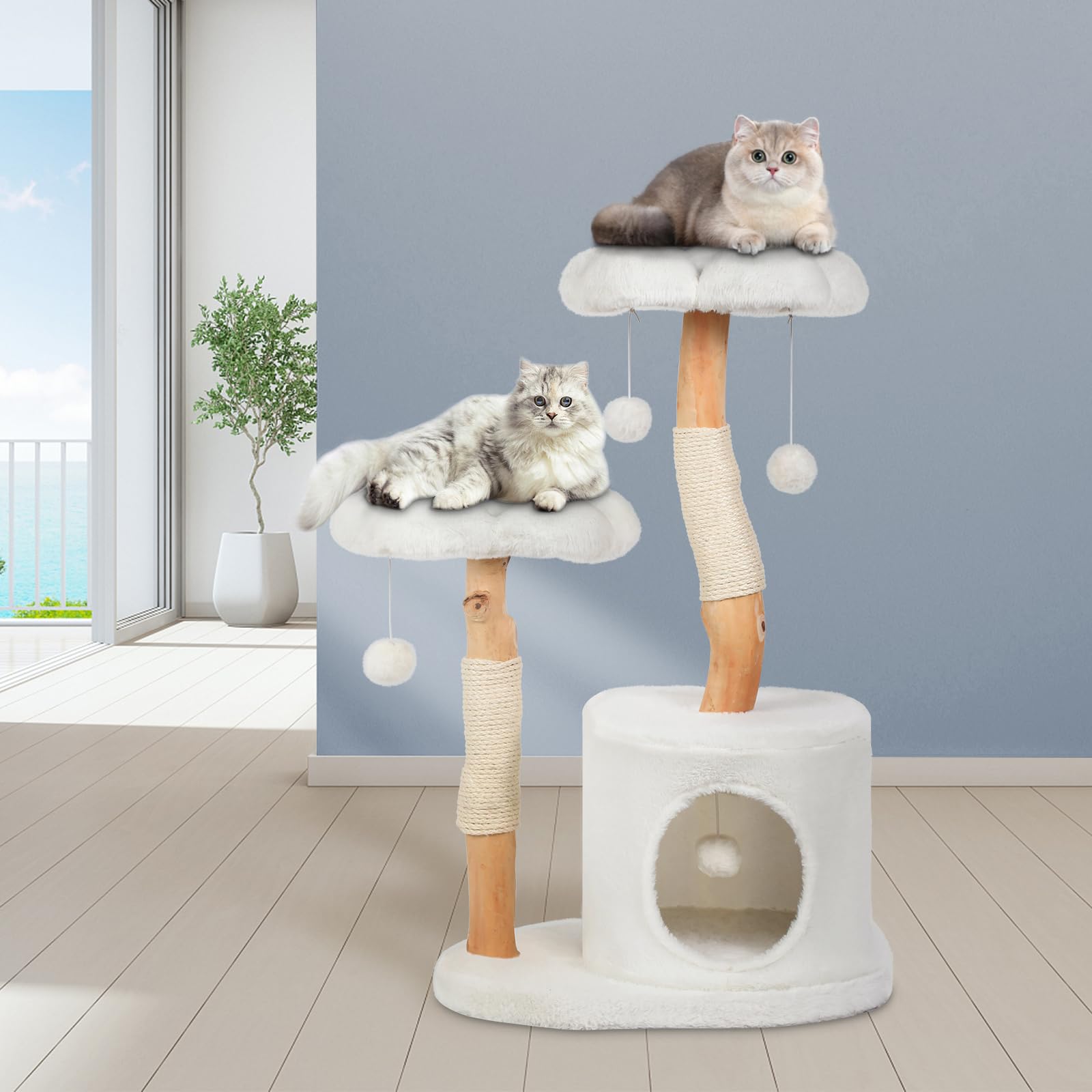 Cute Cat Tree Tower for Indoor Cats Adult, Wood Flower Cat Trees with 6 ...
