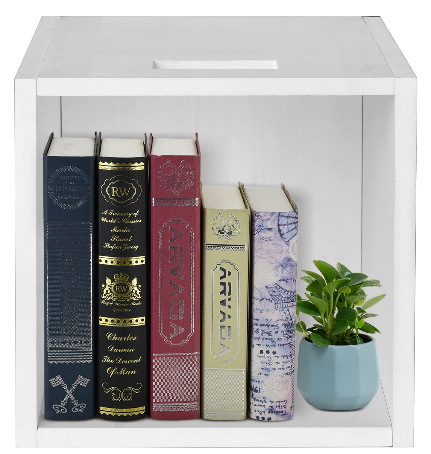 SOLLASI Wood Decorative Storage Cube Boxes with Handles, Rustic White ...