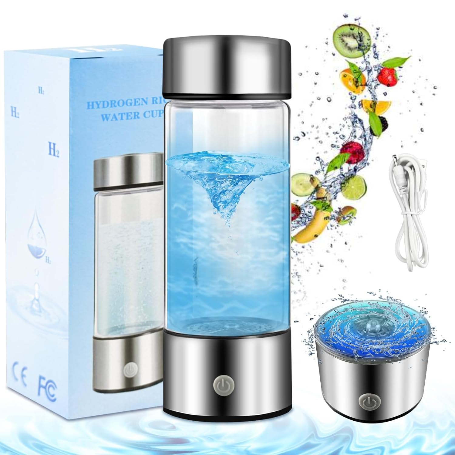 Amazon.com: Hydrogen Water Bottle Generator (420ml 3-Minute) Quick Electrolysis, SPE/PEM ...