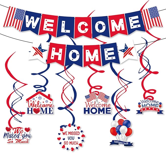 Amazon.com: Welcome Home Banner, Red White and Blue Paper Welcome Home ...