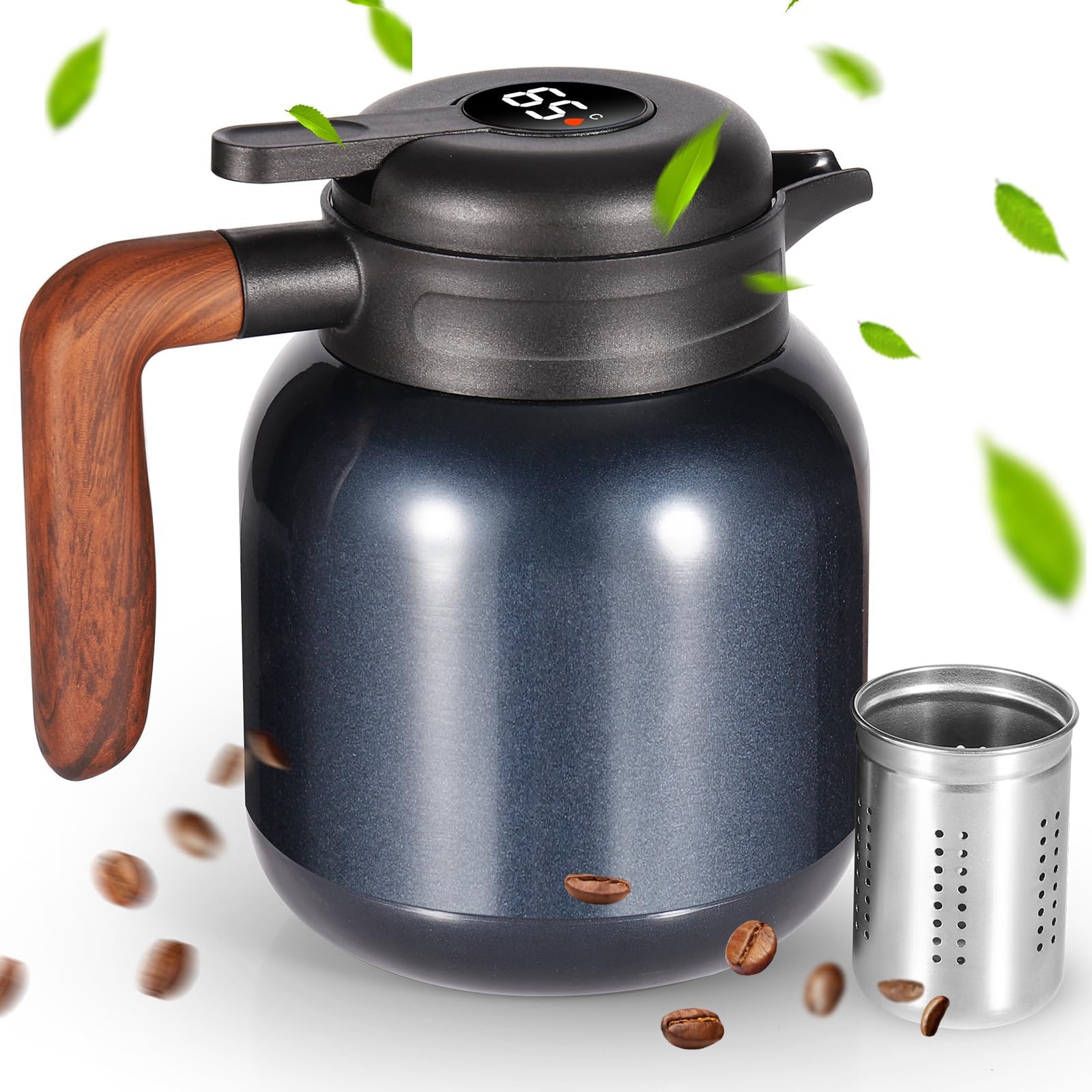 Thermoskanne: 1L Thermoskanne mit Temperaturanzeige, Kaffeekannen ...