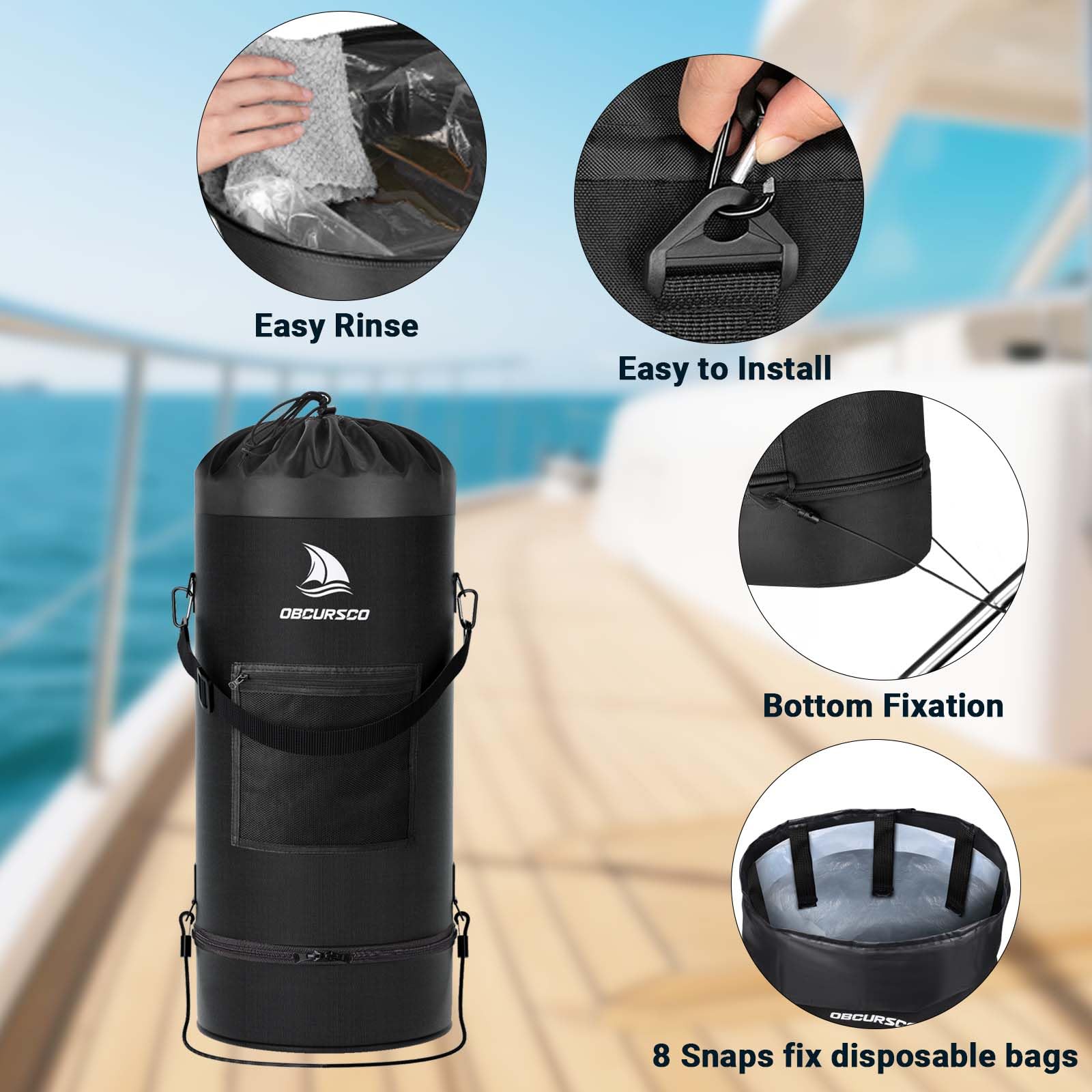Snapklik.com : Boat Trash Can,100% Leakproof 900D Portable Garbage Bag ...