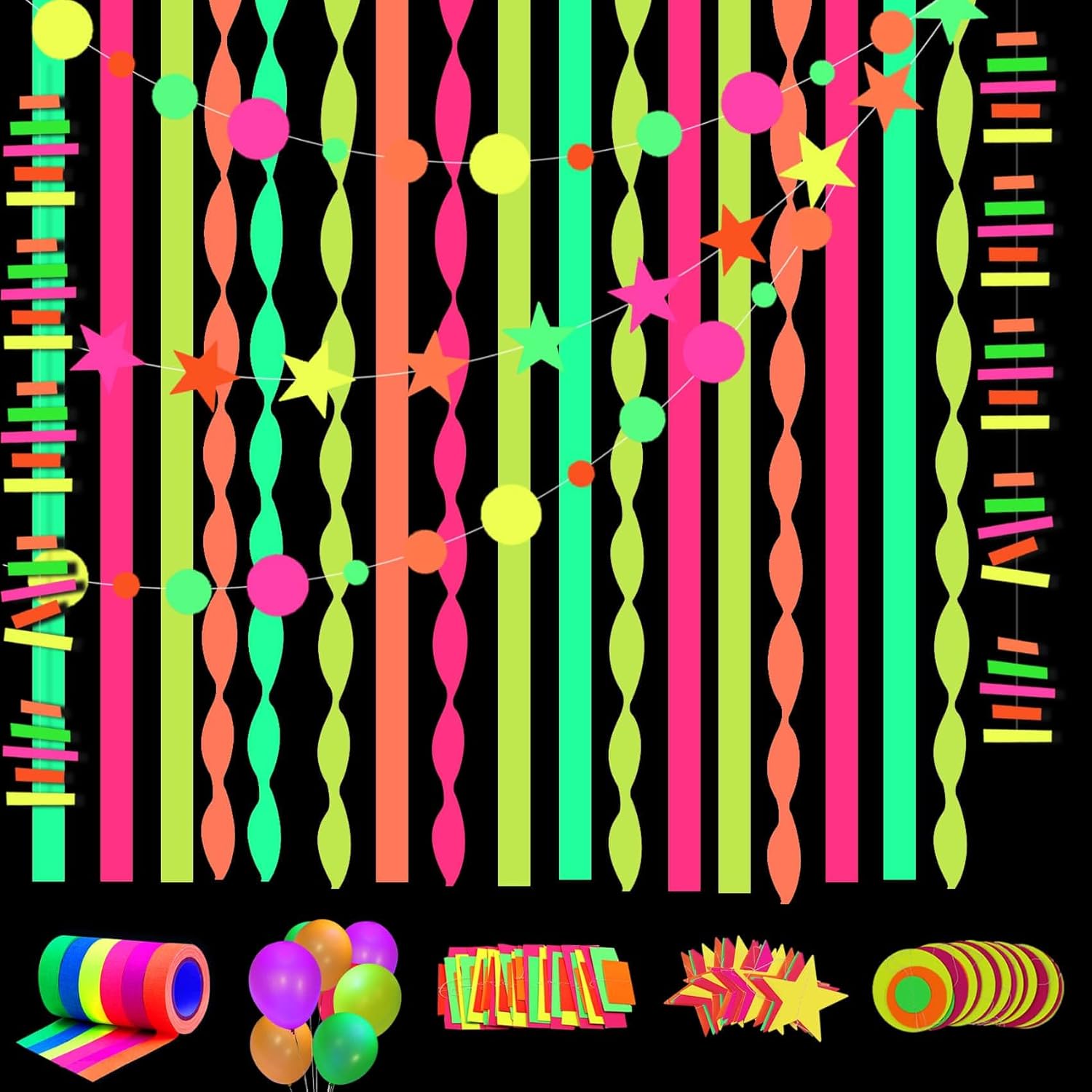 Amazon.com: 472feet Neon Party Supplies Set,4 Colors 100ft UV ...