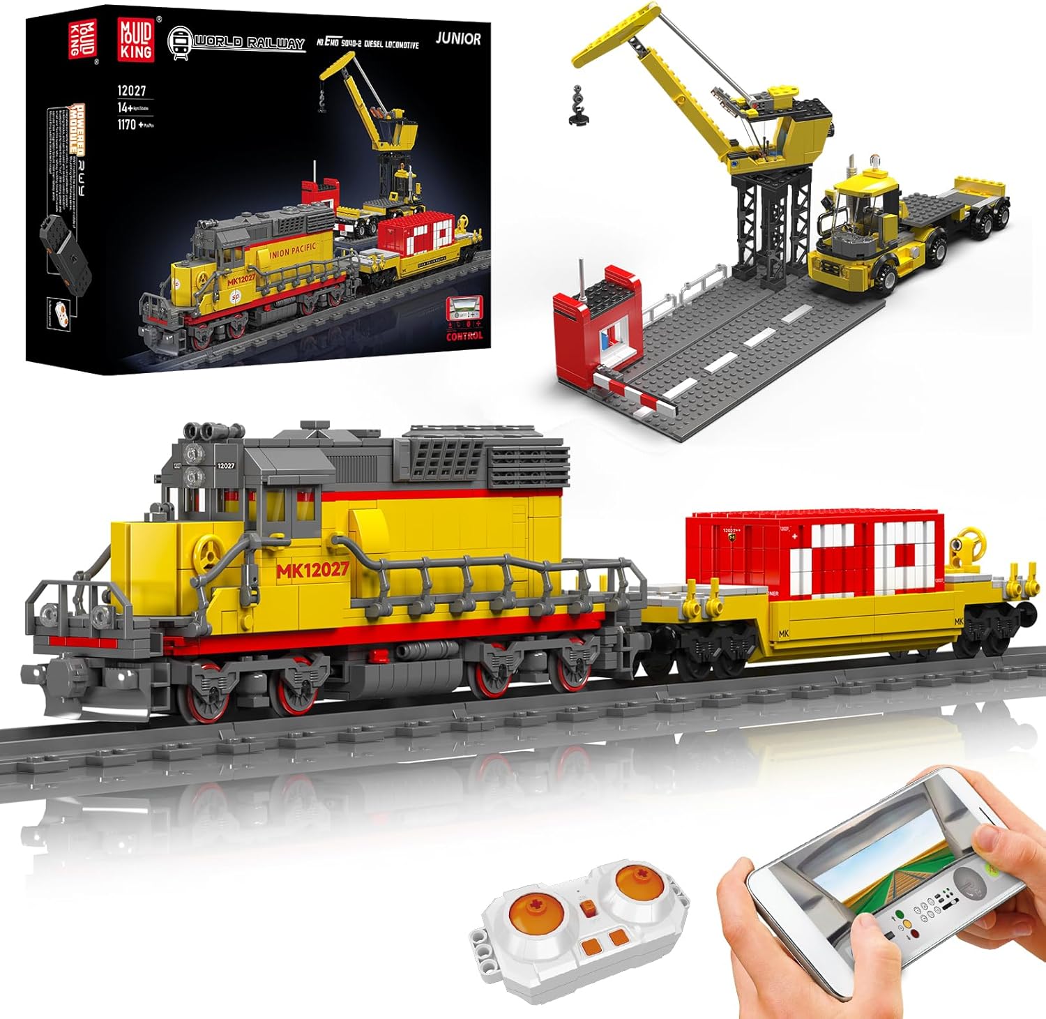 Mould King 12027 Diesel Locomotive Train Station Building Sets with a ...