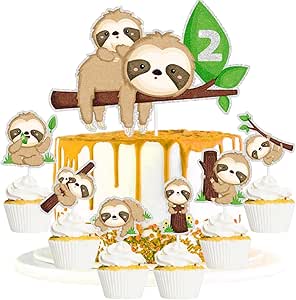 Amazon.com: Sloth Cake Toppers Set of 7 Cute Wildlife Themed 2nd ...