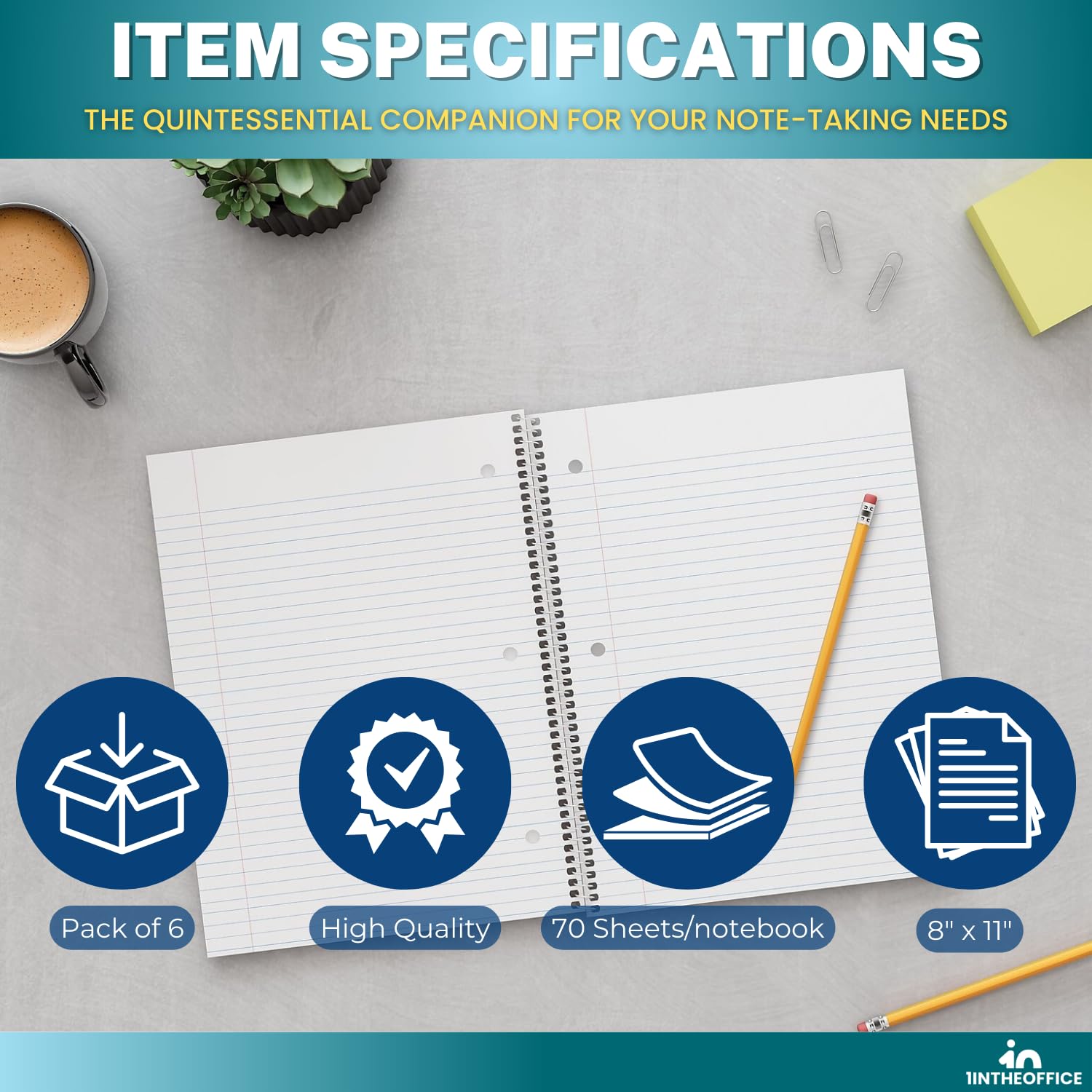 Snapklik.com : 1InTheOffice College Ruled Spiral Notebook 8x11, Spiral ...