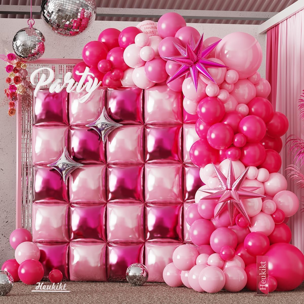 Amazon.com: Magenta Pink Flat Square Foil Balloons Backdrop With 145pcs ...