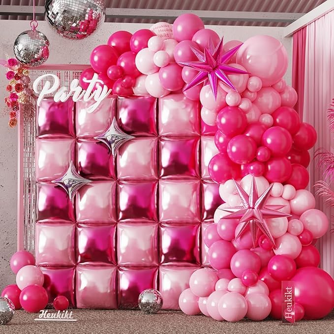 Amazon.com: Magenta Pink Flat Square Foil Balloons Backdrop With 145pcs ...